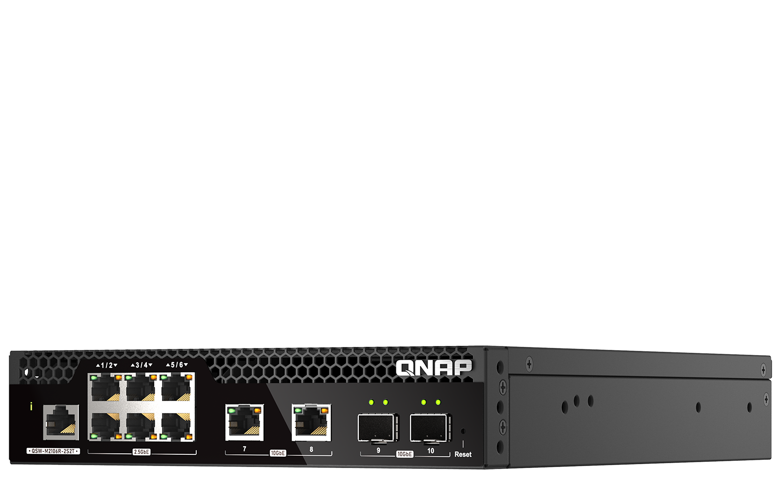 QSW-M2106R-2S2T | L2 Web 網管型交換器，配備 10GbE 與 2.5GbE 網路埠，半機架寬度設計，為中小型企業佈建 ...