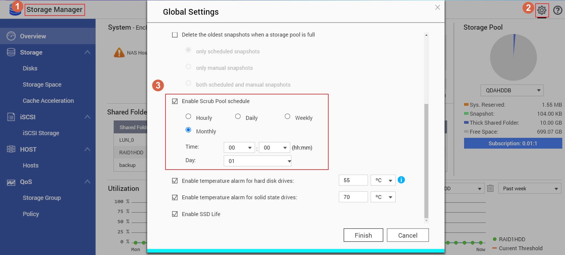 How can I enable pool scrubbing in QuTS hero and QES? | QNAP