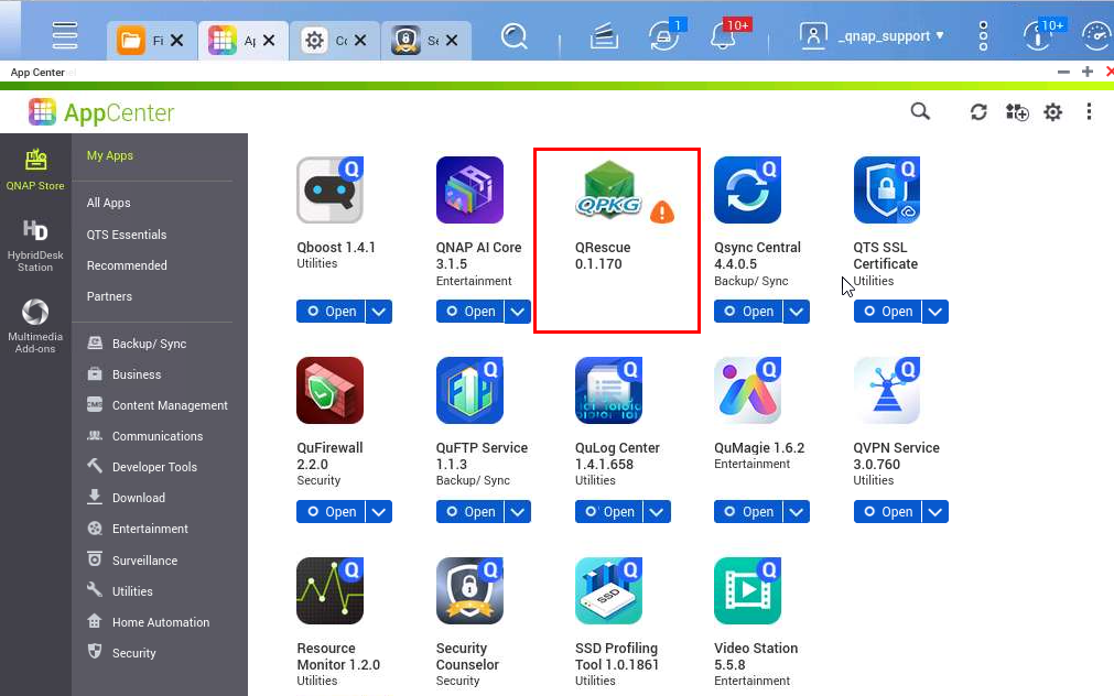 How do I run Qrescue if the open button is not shown? | QNAP