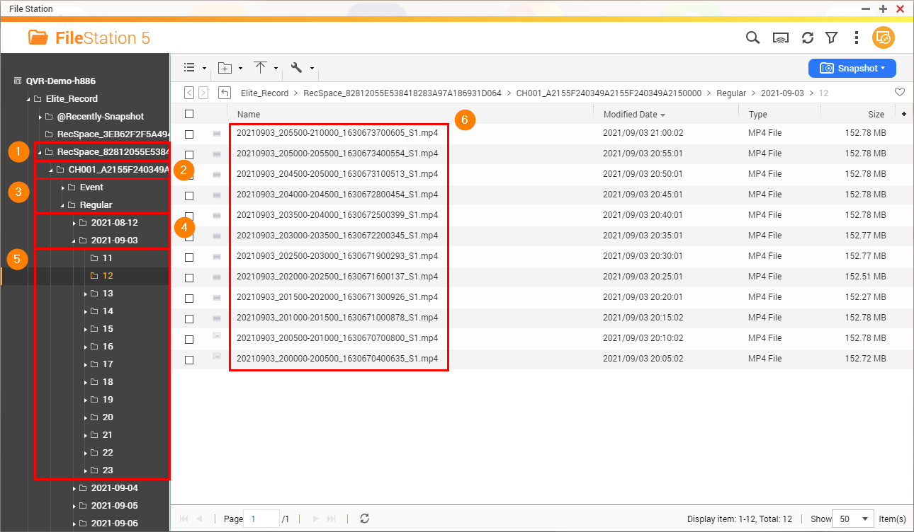 What folder and file structure is used for storing QVR Elite recordings ...