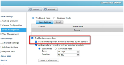 I would like to set the system for only alarm (motion) recordings. How ...