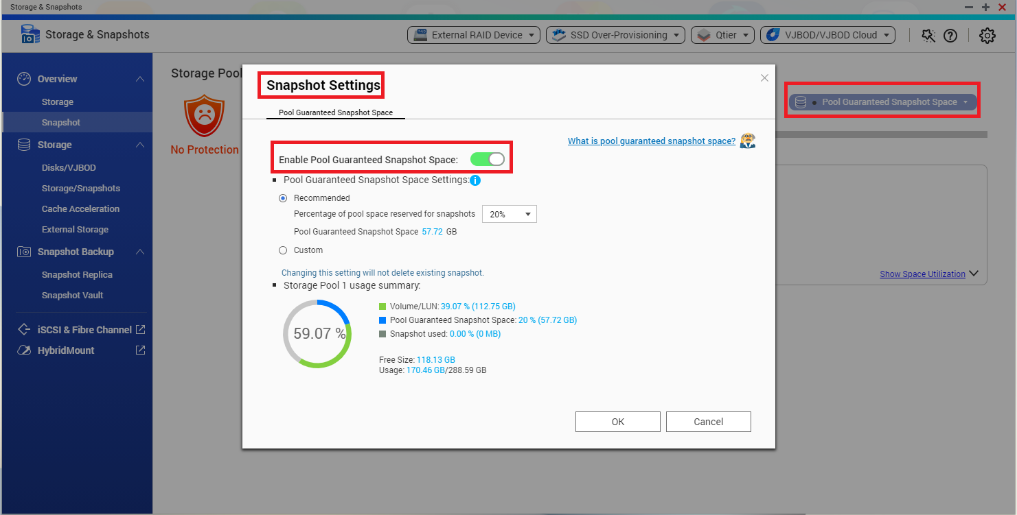 What is the Pool Guaranteed Snapshot Space and How to Configure? | QNAP