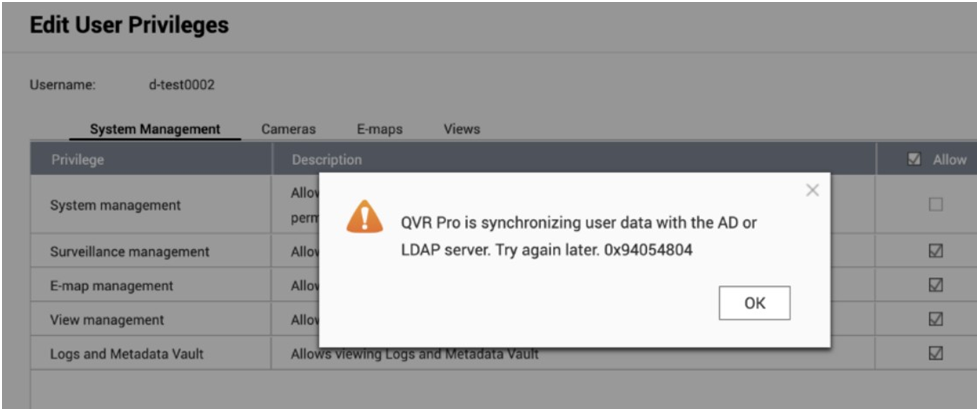 QVR Pro is synchronizing user data with the AD or LDAP server. Try ...