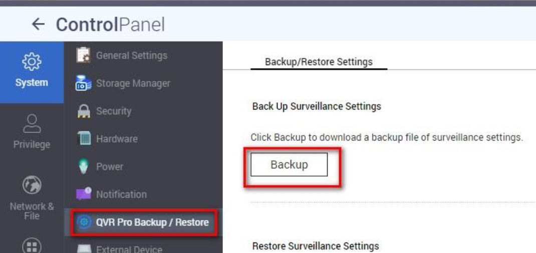 How do I back up the surveillance settings of QVR Pro? | QNAP (US)
