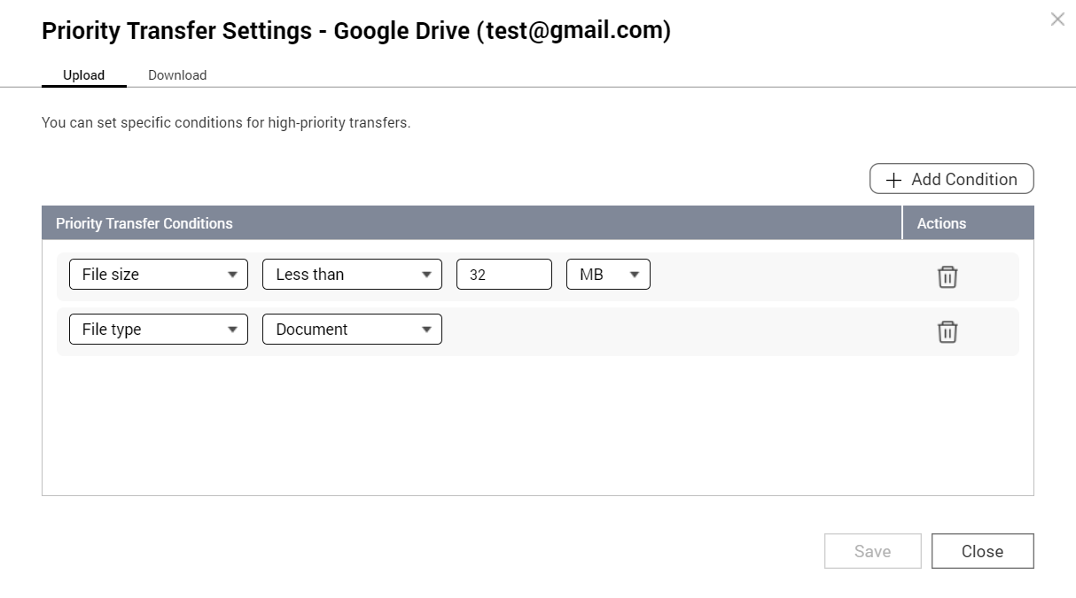 Can I configure priority transfer settings according to file type in ...