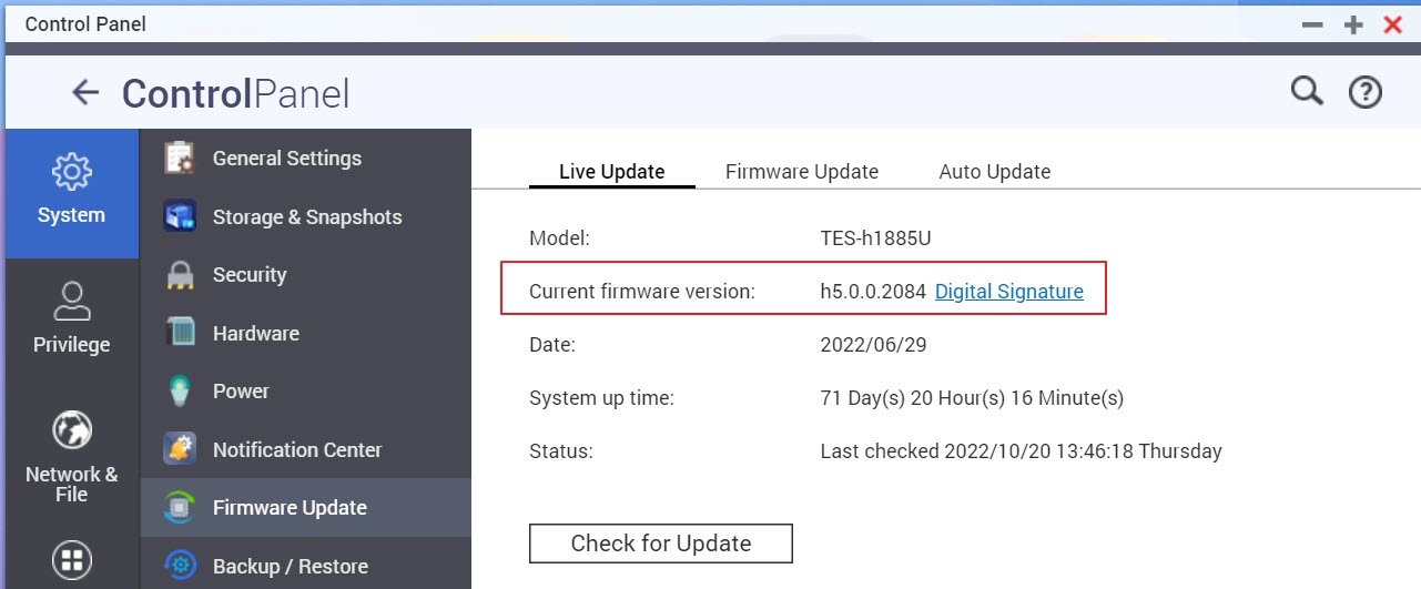 How can I check the firmware version on my NAS? | QNAP
