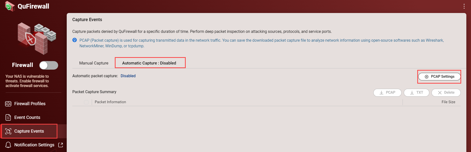 How do I use the automatic packet capture feature in QuFirewall? | QNAP ...