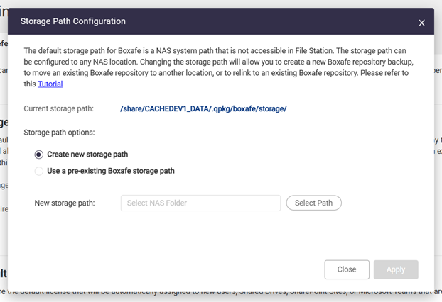 How do I set up or change the storage path in Boxafe 2.0 and later? | QNAP (ES)