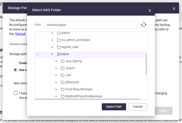 How do I set up or change the storage path in Boxafe 2.0 and later? | QNAP