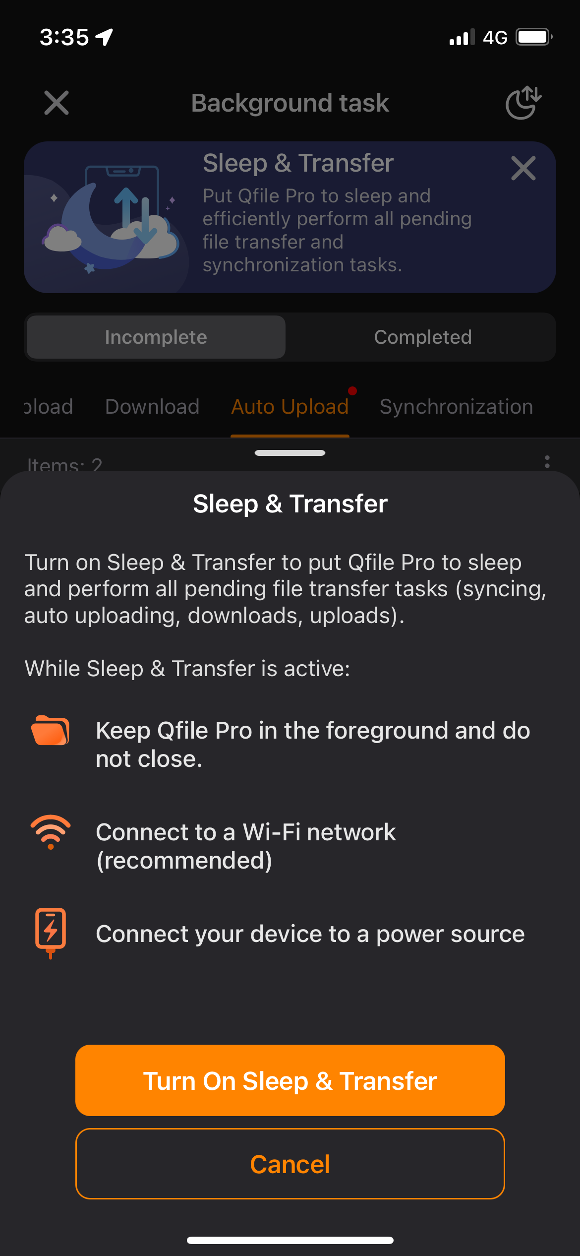 Why Qfile Pro cannot continue data upload/download when running in the ...
