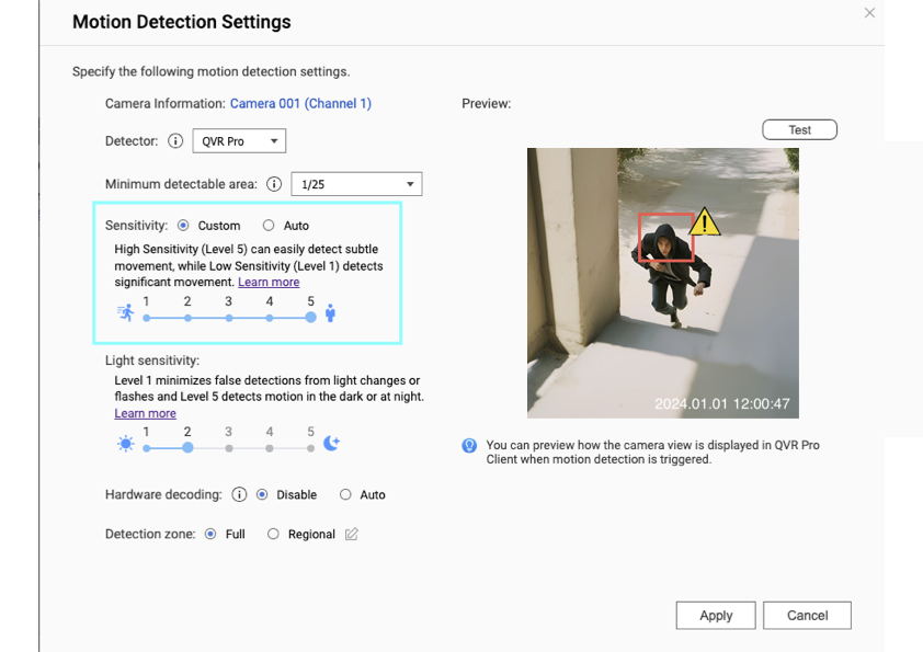 How to configure sensitivity and light sensitivity for motion detection ...