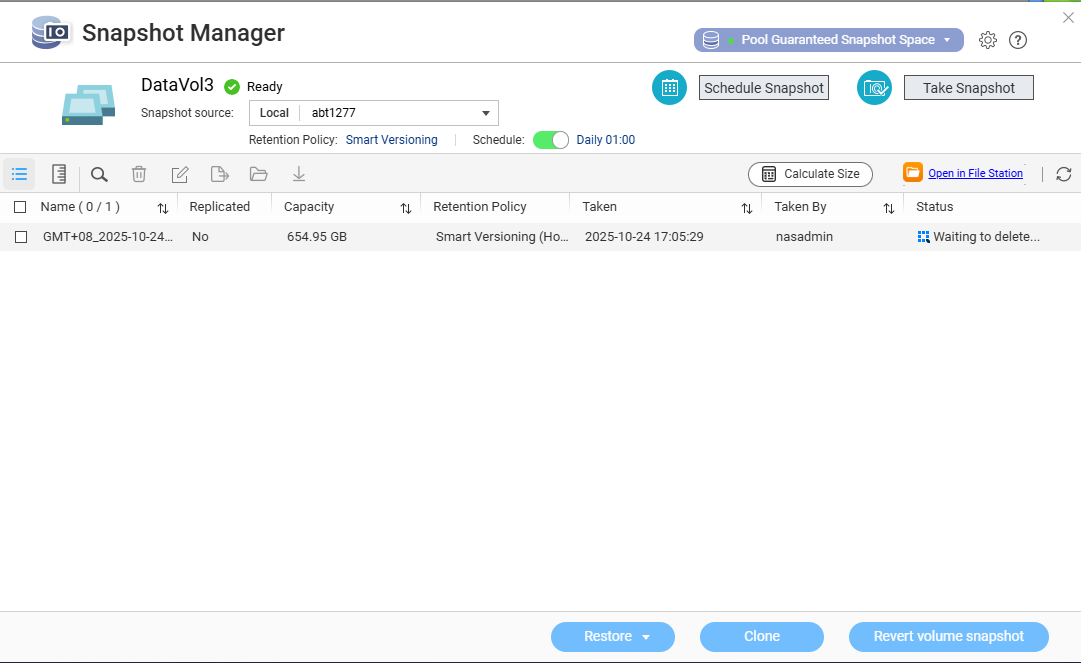 How do I disable the snapshot function and free up snapshot space ...